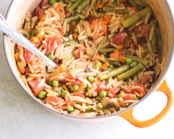 Cheesy Vegetarian Orzo Primavera - MJ and Hungryman