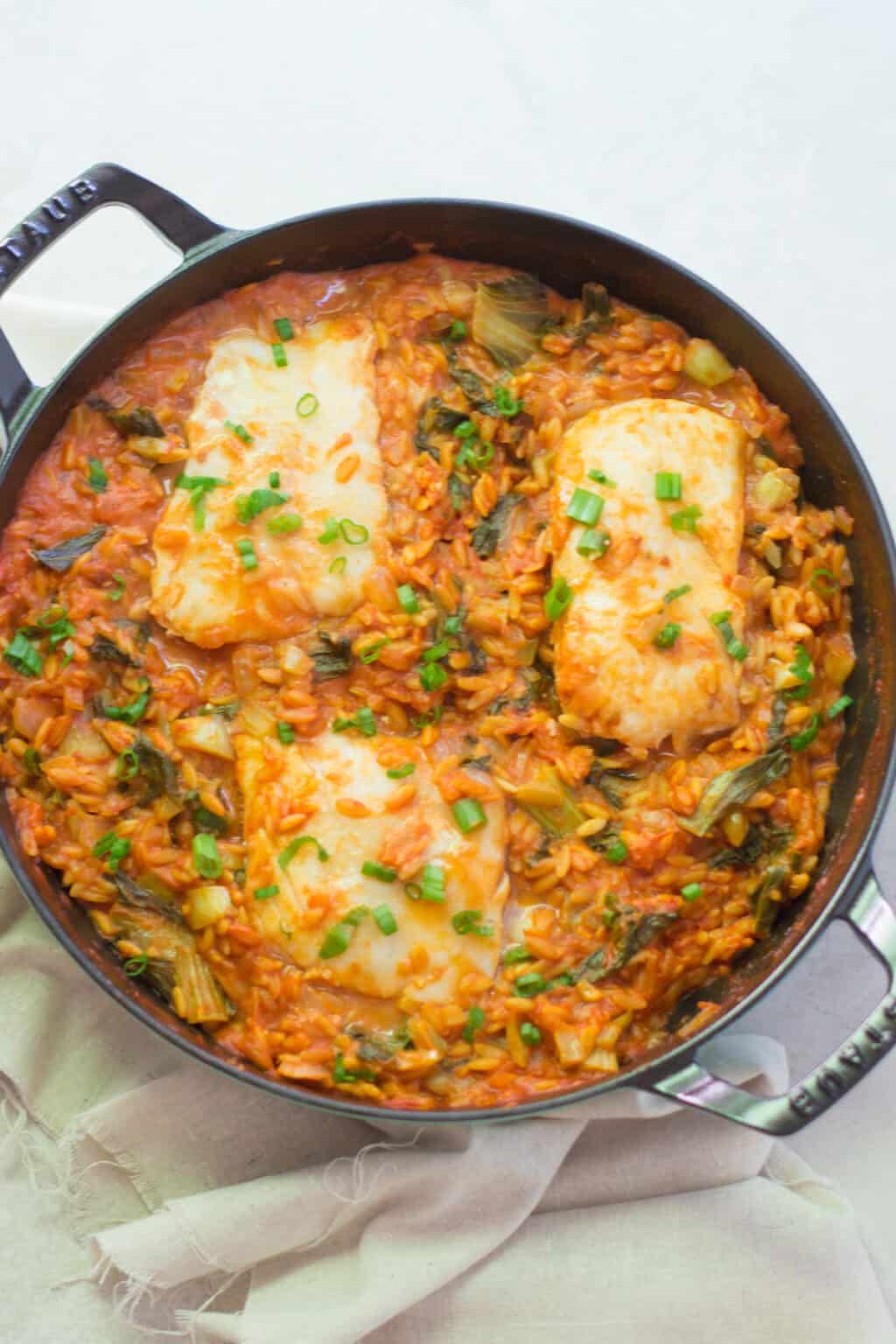 Poached cod with creamy orzo - MJ and Hungryman