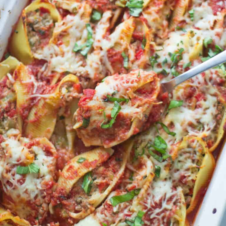 Easy Stuffed Shells with Meat and Veggies - MJ and Hungryman